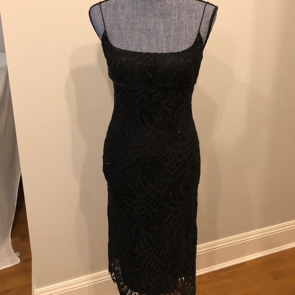 Carmen Marc Valvo Black Lace Beaded Dress Sz2 - Gem